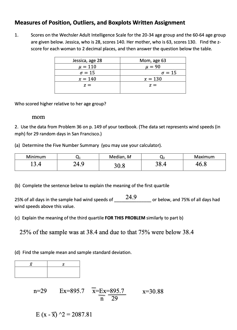Solved Measures of Position, Outliers, and Boxplots Written | Chegg.com