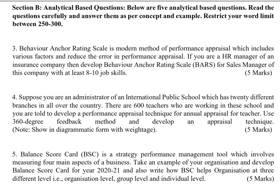 Section B: Analytical Based Questions: Below are five | Chegg.com