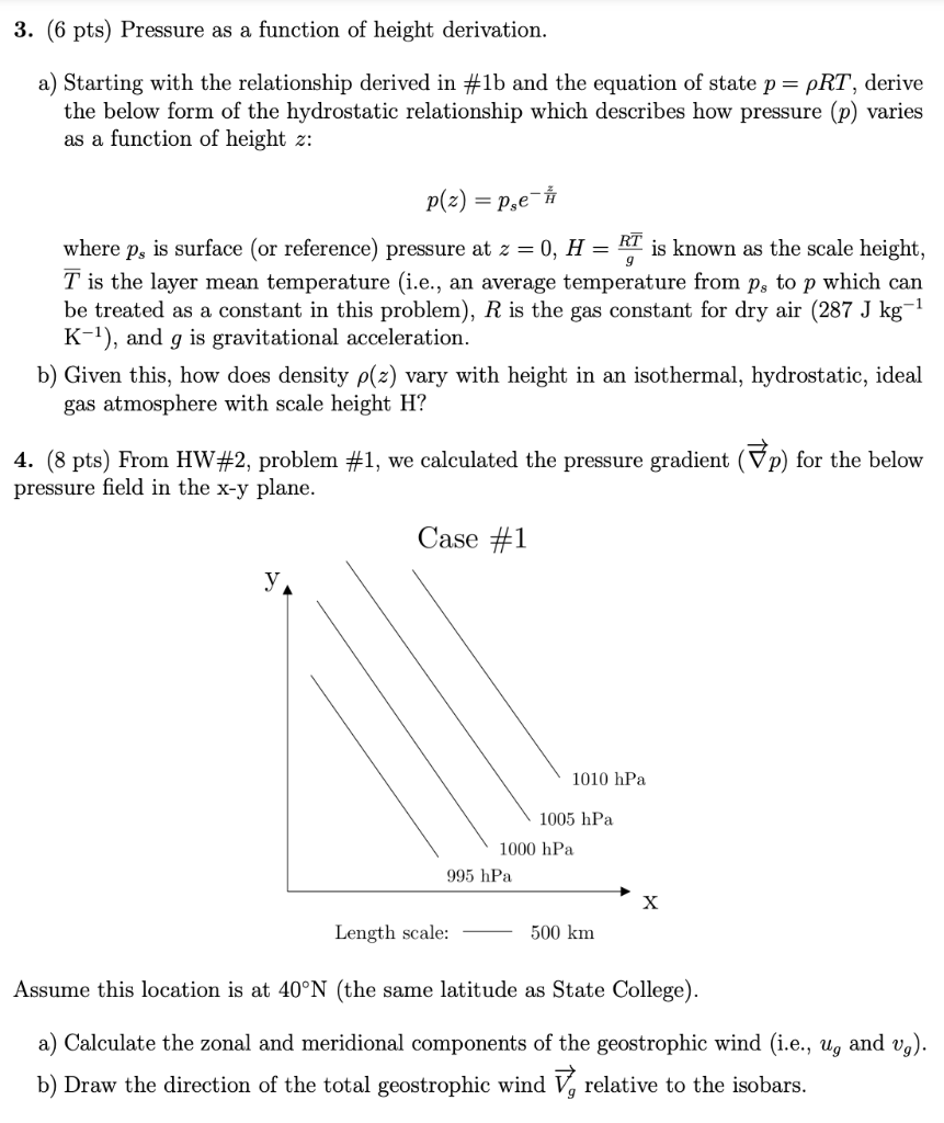 Solved 3. (6 pts) Pressure as a function of height | Chegg.com