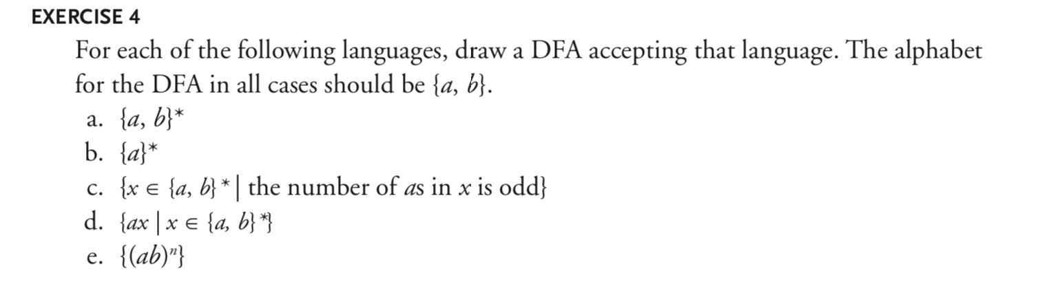 Solved EXERCISE 4 For each of the following languages, draw | Chegg.com