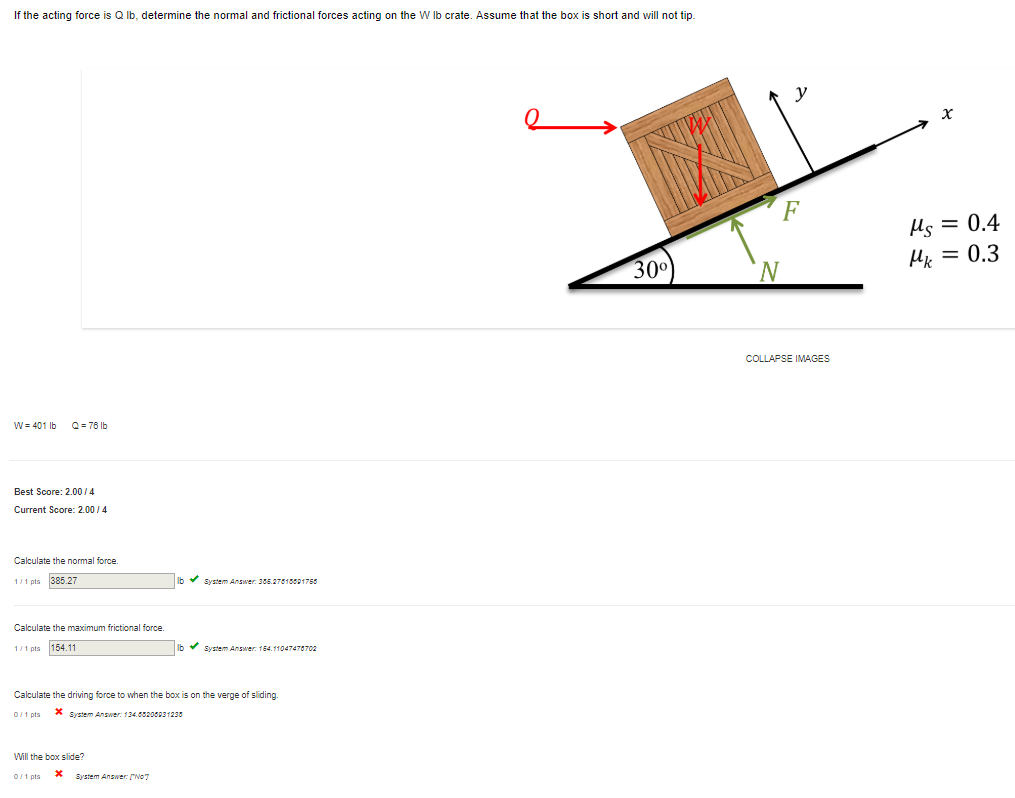 Solved If the acting force is Q lb, determine the normal and | Chegg.com