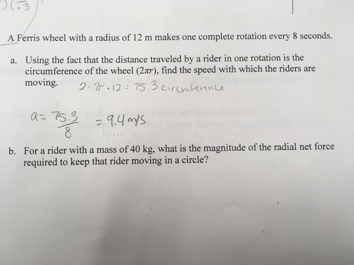 Solved Using the fact that the distance traveled by a rider | Chegg.com