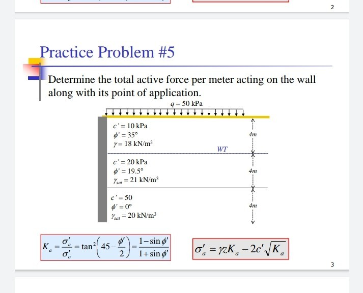 Solved Practice Problem #5 Determine the total active force | Chegg.com