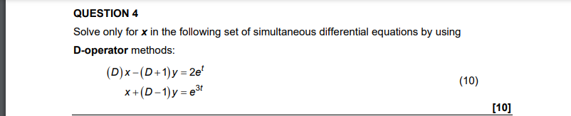 Solved QUESTION 4Solve only for x ﻿in the following set of | Chegg.com