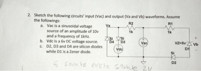 Solved 2. Sketch the following circuits' input (Vac) and | Chegg.com