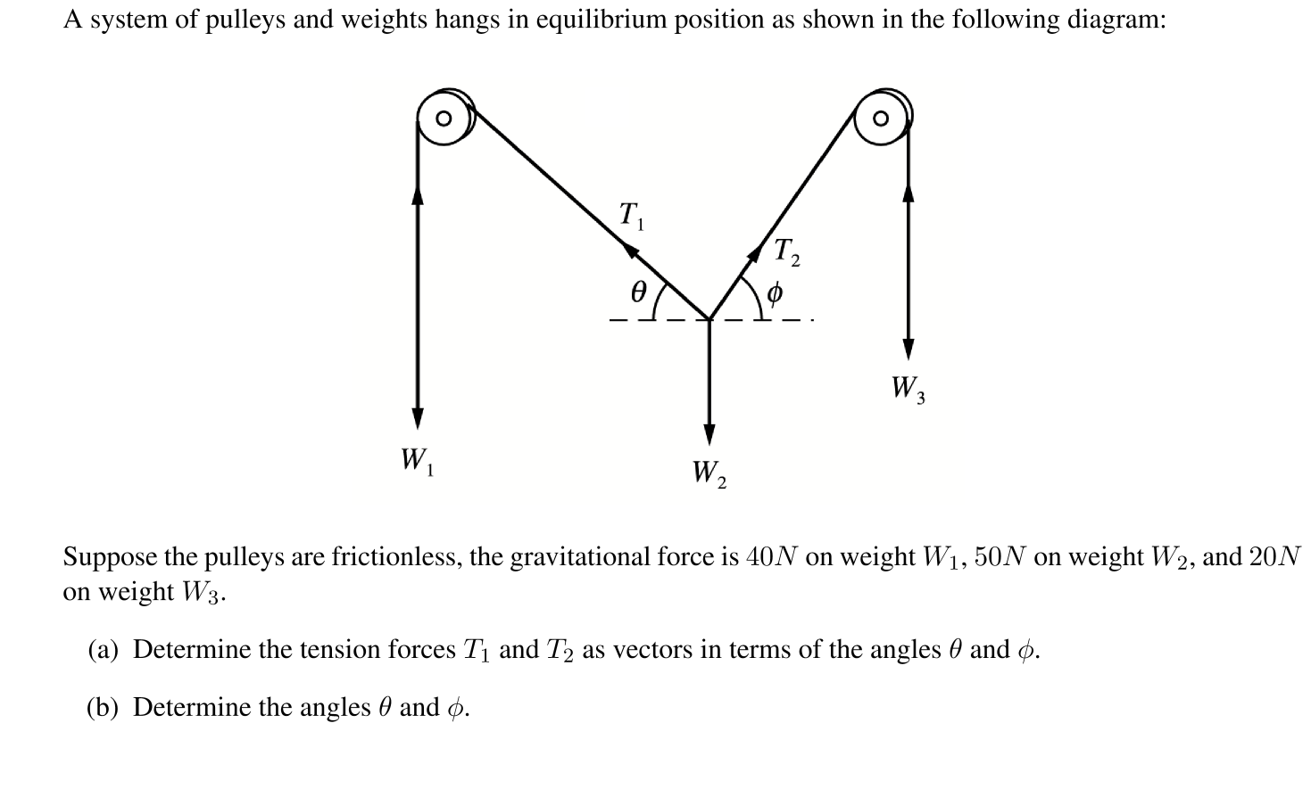 Solved A system of pulleys and weights hangs in equilibrium | Chegg.com