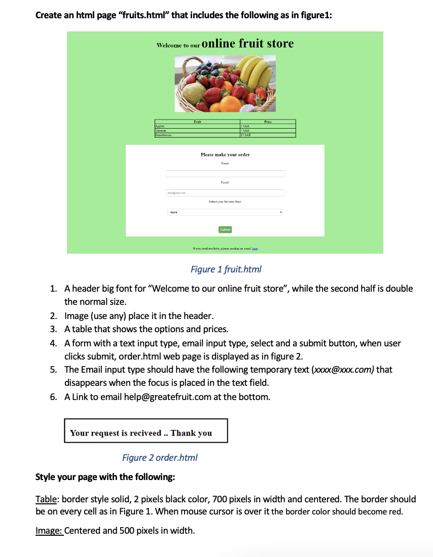 Solved Create an html page "fruits.html" that includes the | Chegg.com