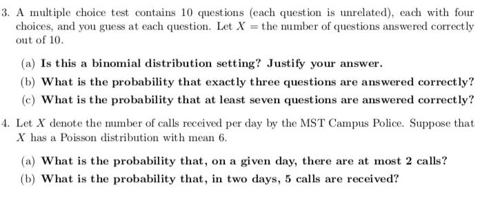 Solved 3. A multiple choice test contains 10 questions (each | Chegg.com