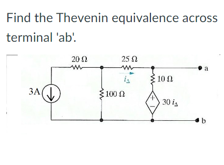 Solved Find the Thevenin equivalence across terminal 'ab'. | Chegg.com
