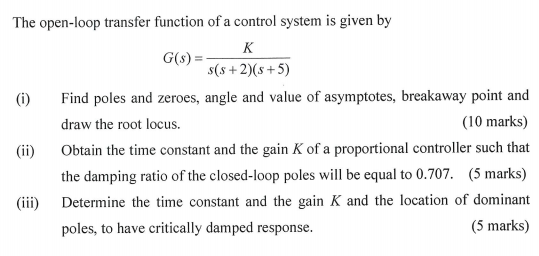 Solved The open-loop transfer function of a control system | Chegg.com