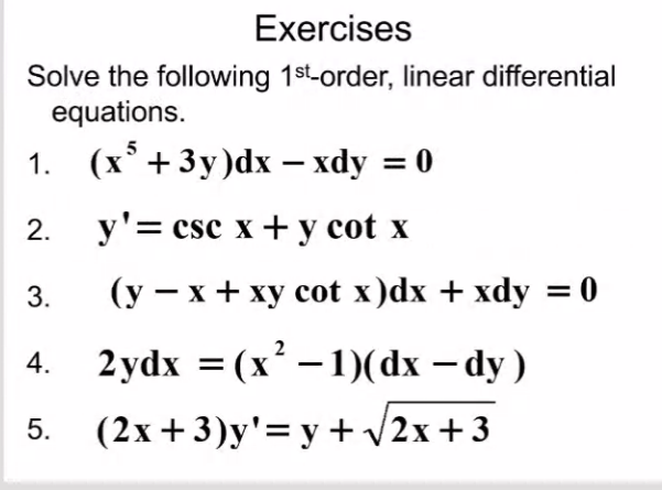 Solved Exercises Solve the following 1st-order, linear | Chegg.com