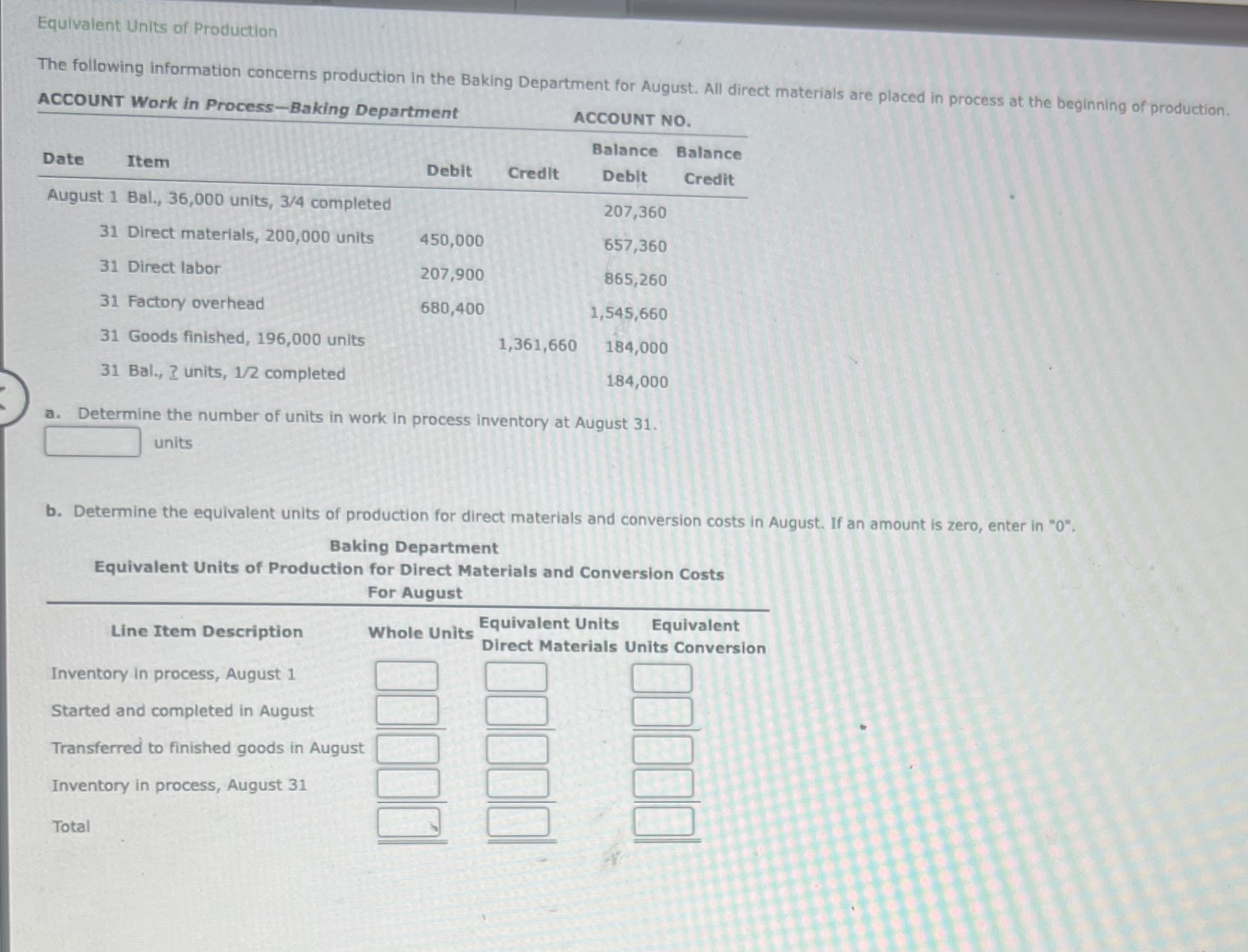 Solved Equivalent Units of Production The following | Chegg.com