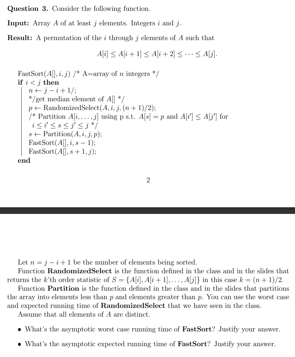 Solved Question 3. ﻿Consider the following function.Input: | Chegg.com