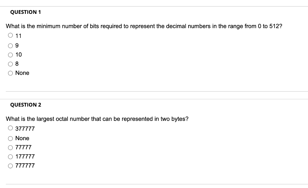 Solved QUESTION 1 What is the minimum number of bits | Chegg.com