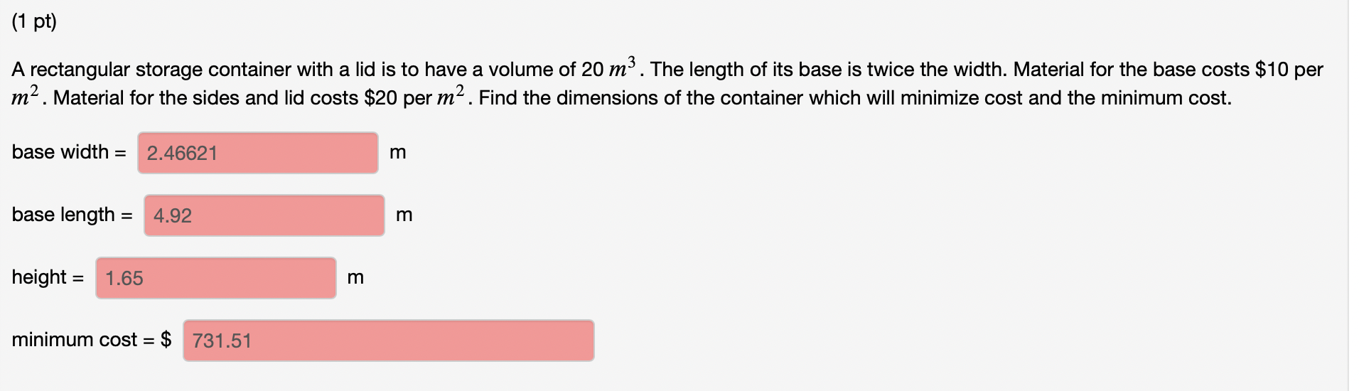 Solved A rectangular storage container with a lid is to have | Chegg.com