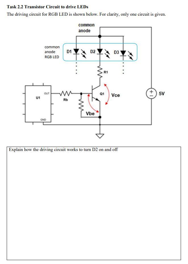 Solved Task 2.2 Transistor Circuit to drive LEDs The driving | Chegg.com