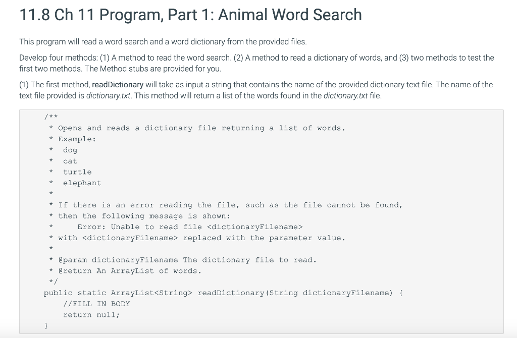 11.8 Ch 11 Program, Part 1: Animal Word Search This | Chegg.com