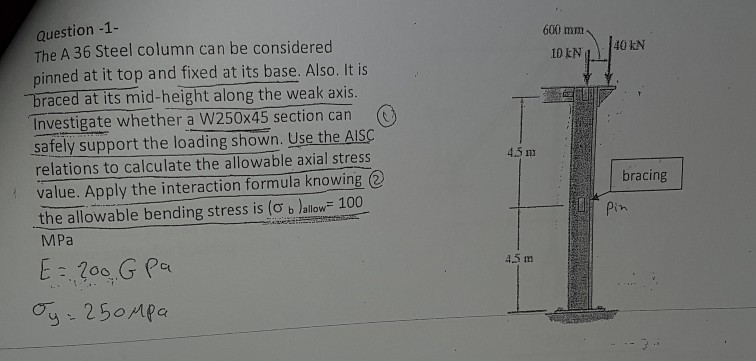 Solved Question -1- The A 36 Steel column can be considered | Chegg.com