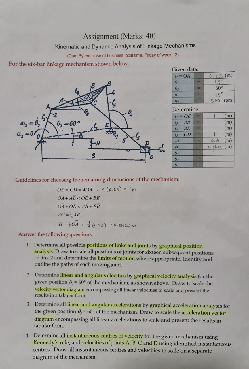 0.25 (m) 15° 60° Assignment (Marks: 40) Kinematic and | Chegg.com