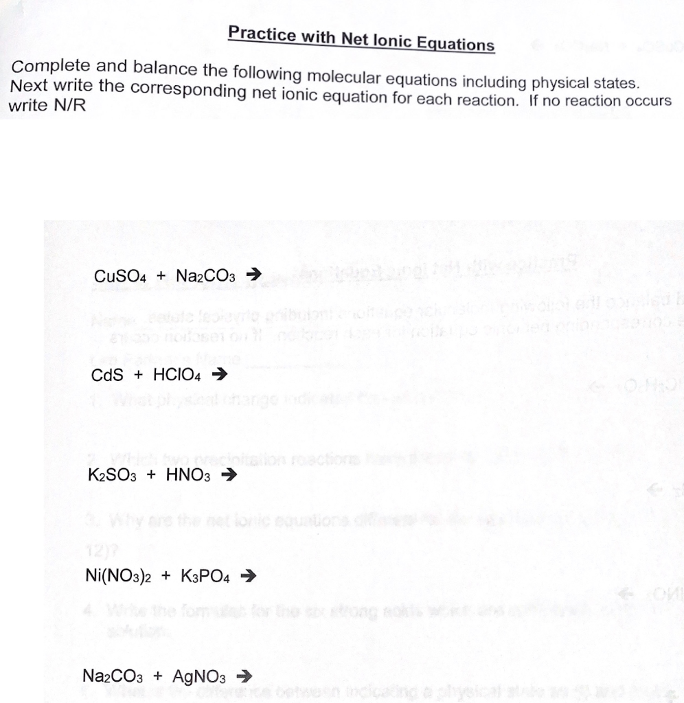 Solved Practice with Net lonic Equations Complete and | Chegg.com