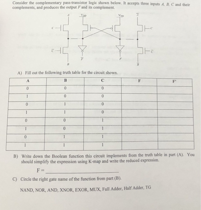 Solved Consider the complementary pass-transistor logic | Chegg.com