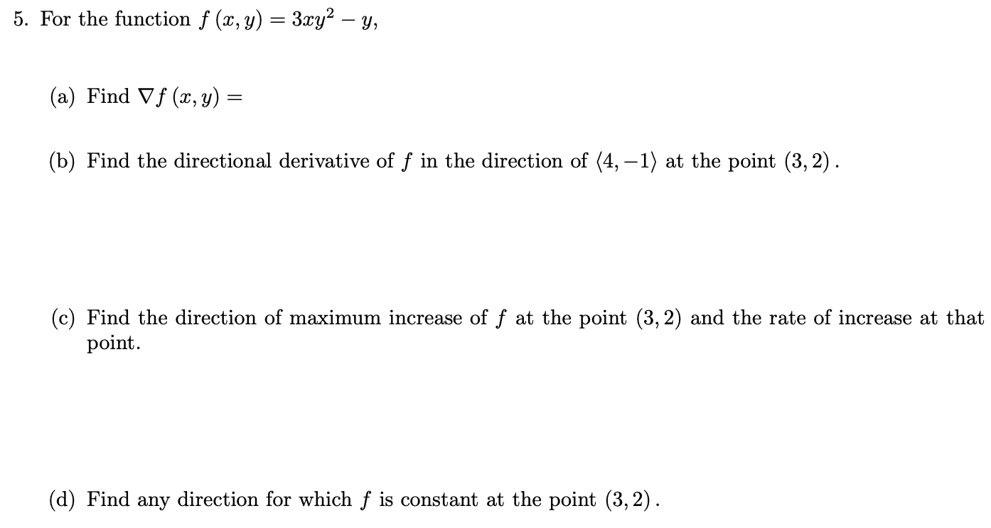 Solved For the function f(x,y)=3xy2-y,(a) ﻿Find | Chegg.com