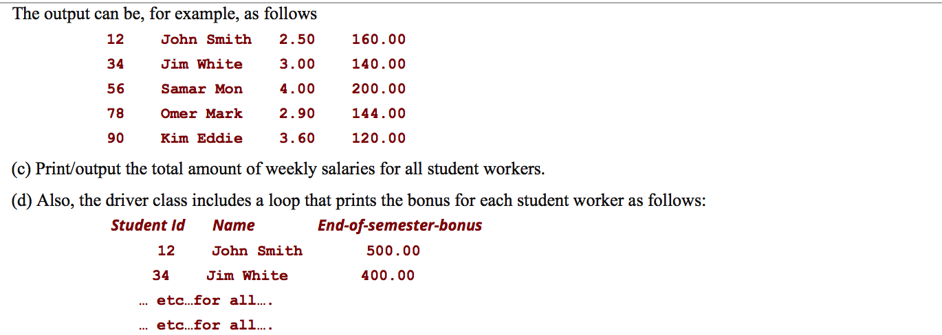 Write Java application for student workers in a | Chegg.com