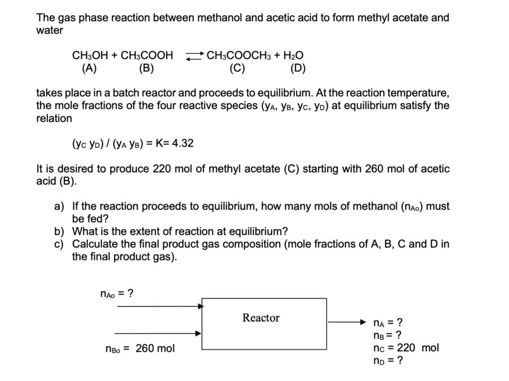 Solved The gas phase reaction between methanol and acetic | Chegg.com