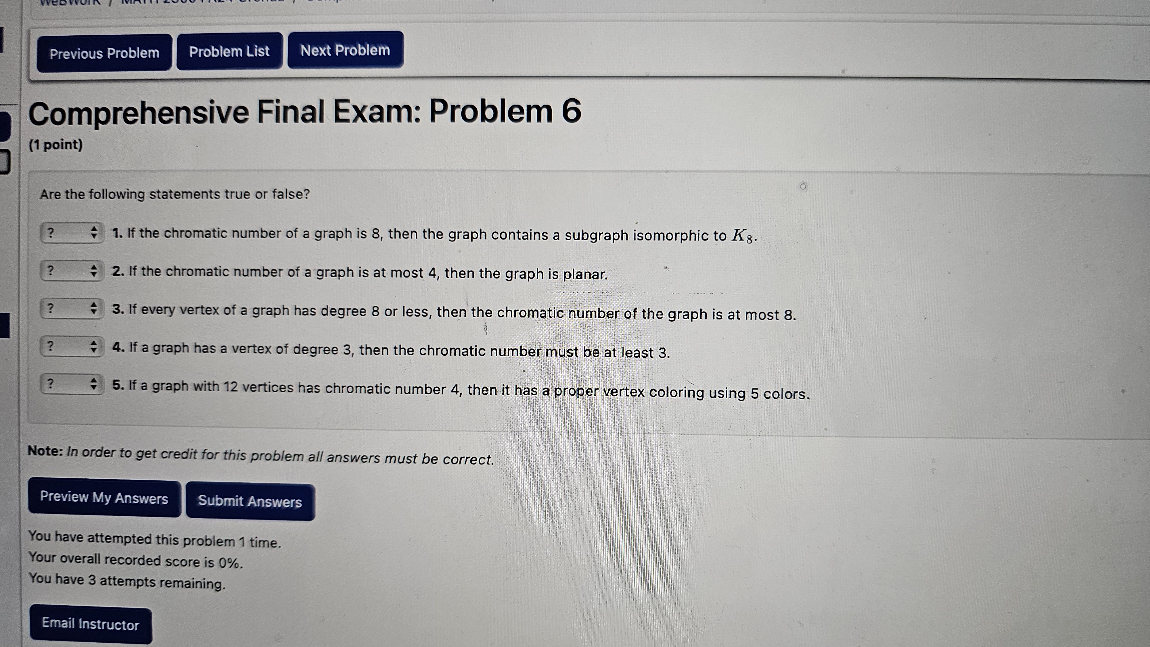 Solved (1 ﻿point)Are the following statements true or false? | Chegg.com