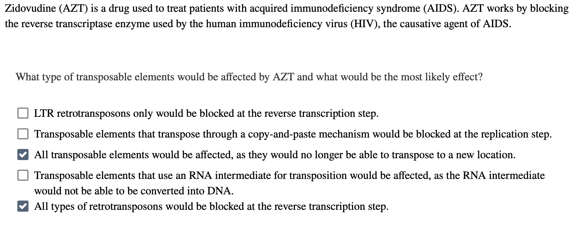 Solved Zidovudine (AZT) is a drug used to treat patients | Chegg.com