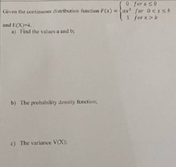 Solved Given The Continuous Distribution Function 9254