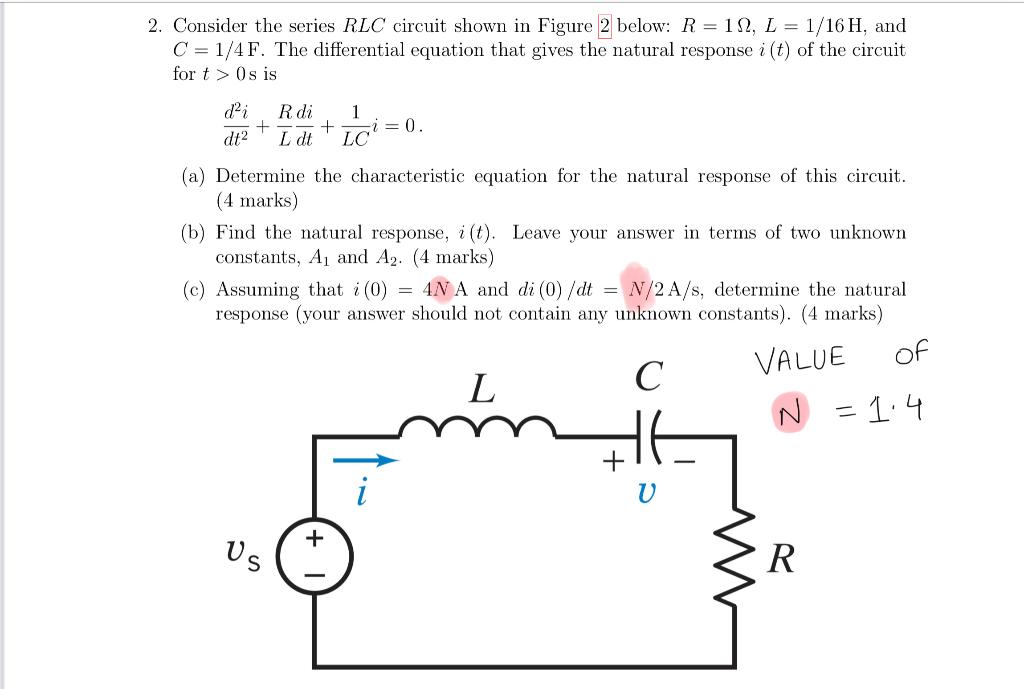 Solved 2. Consider the series RLC circuit shown in Figure 2 | Chegg.com
