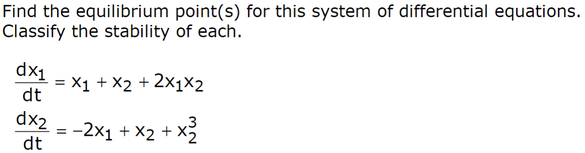 Solved Find the equilibrium point(s) for this system of | Chegg.com