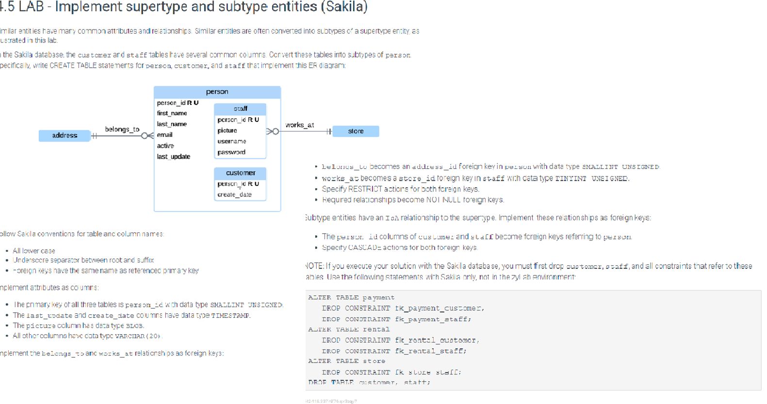 Solved 4.5 LAB - Implement supertype and subtype entities | Chegg.com Solved 4.5 LAB - Implement supertype and subtype entities | Chegg.com