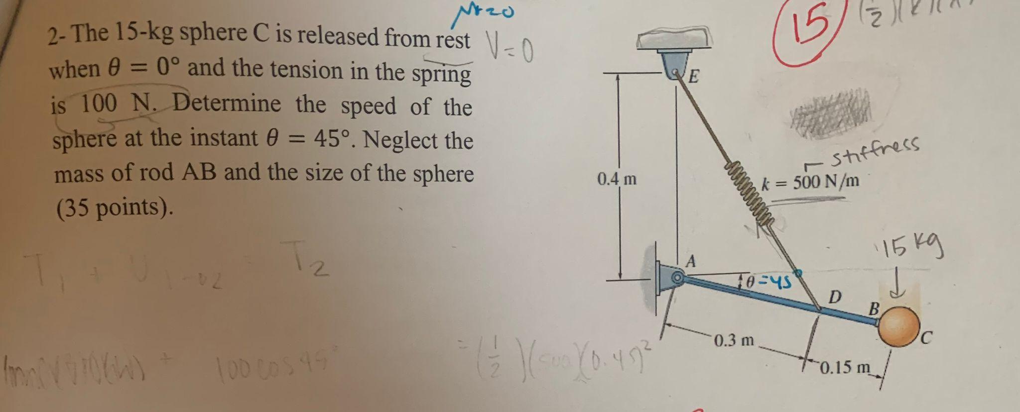 Solved 15% 2 E Mozo 2- The 15-kg sphere C is released from | Chegg.com