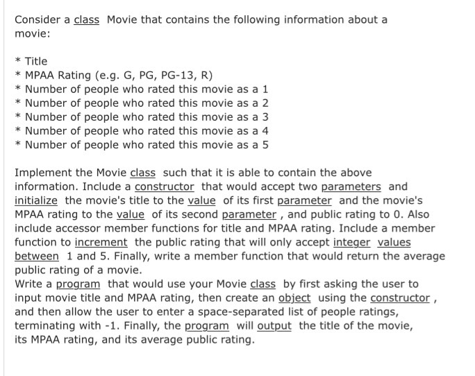Solved Consider a class Movie that contains the following | Chegg.com