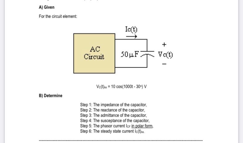 Solved A) Given For the circuit element: Ict) AC Circuit | Chegg.com
