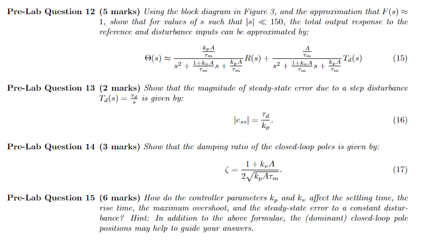 Solved Pre-Lab Question 12 (5 marks) Using the block diagram | Chegg.com