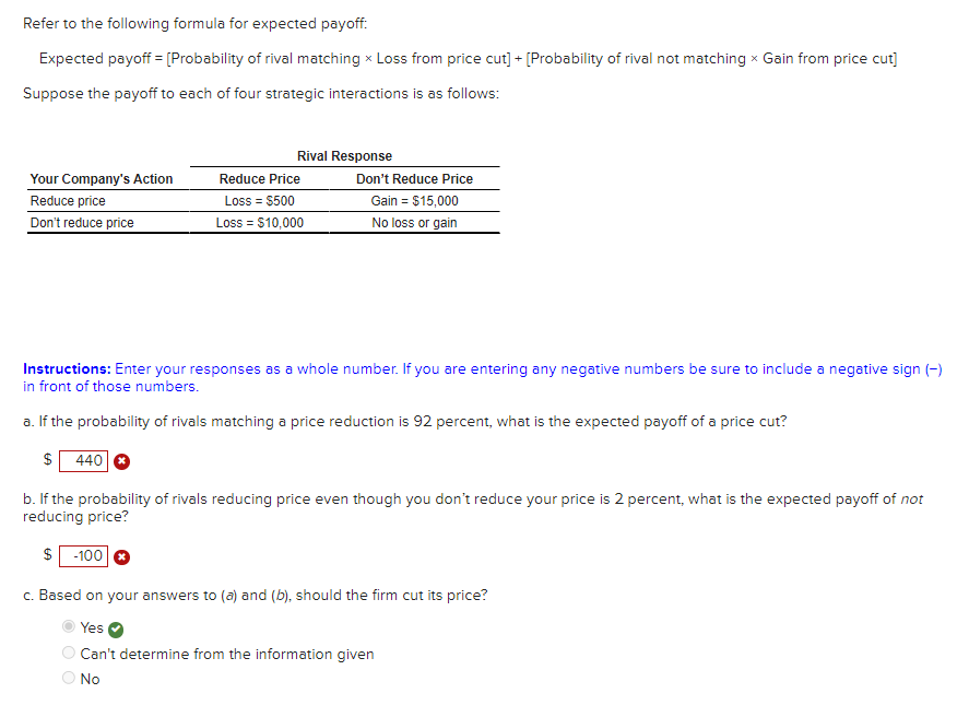 Solved Refer to the following formula for expected payoff: | Chegg.com