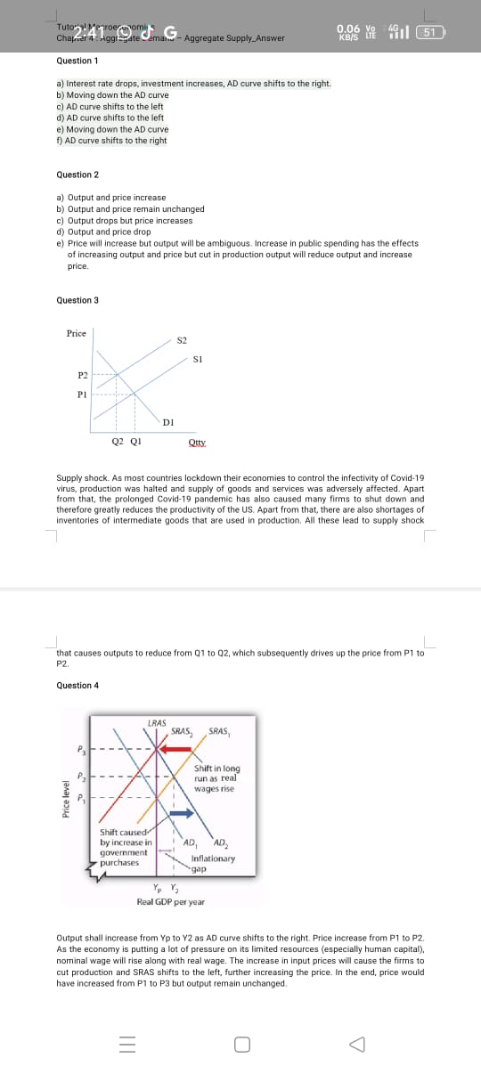 Solved a) Interest rate drops, investment increases, AD | Chegg.com