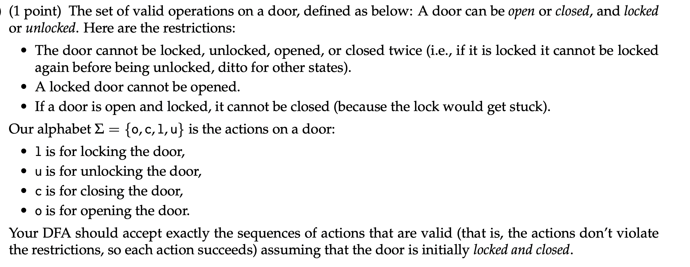Solved (1 ﻿point) ﻿The set of valid operations on a door, | Chegg.com