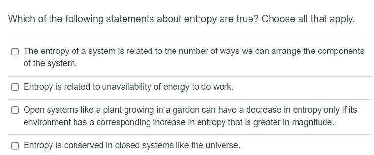 Solved Which of the following statements about entropy are | Chegg.com