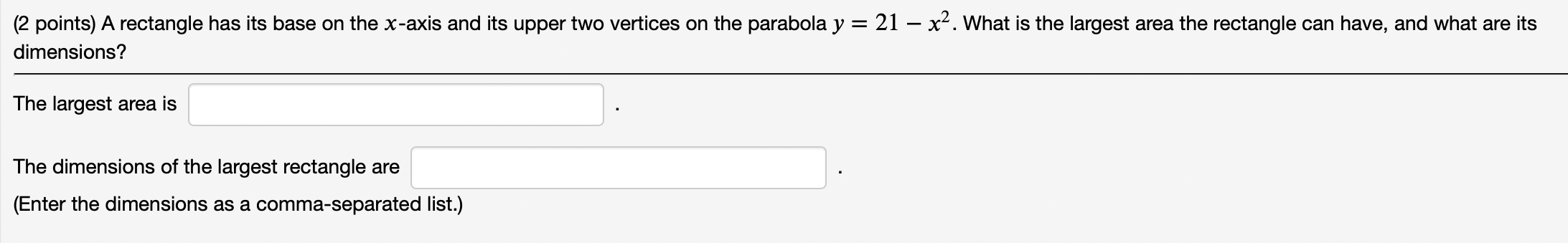 Solved A rectangle has its base on the x-axis and its upper | Chegg.com