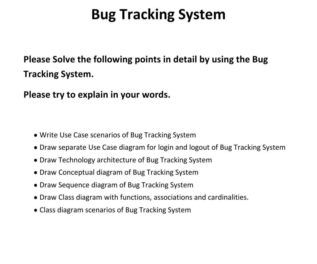 Solved Bug Tracking System Please Solve the following points | Chegg.com
