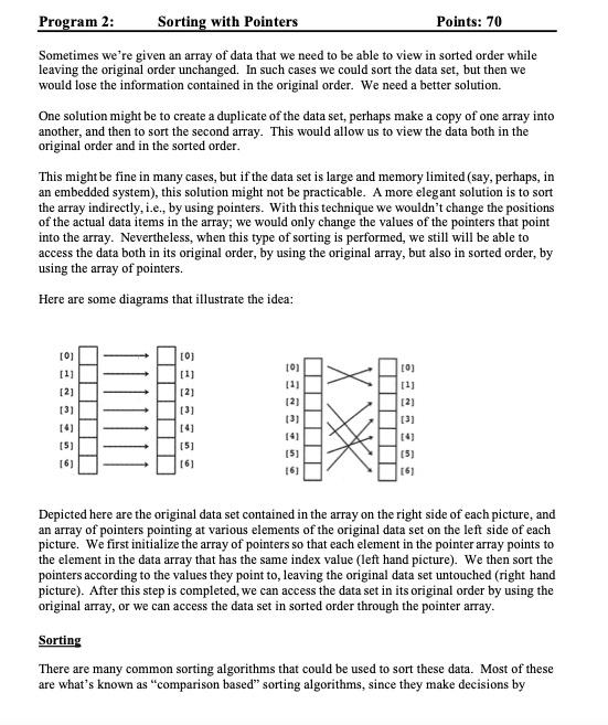 Program 2: Sorting with Pointers Points: 70 Sometimes | Chegg.com
