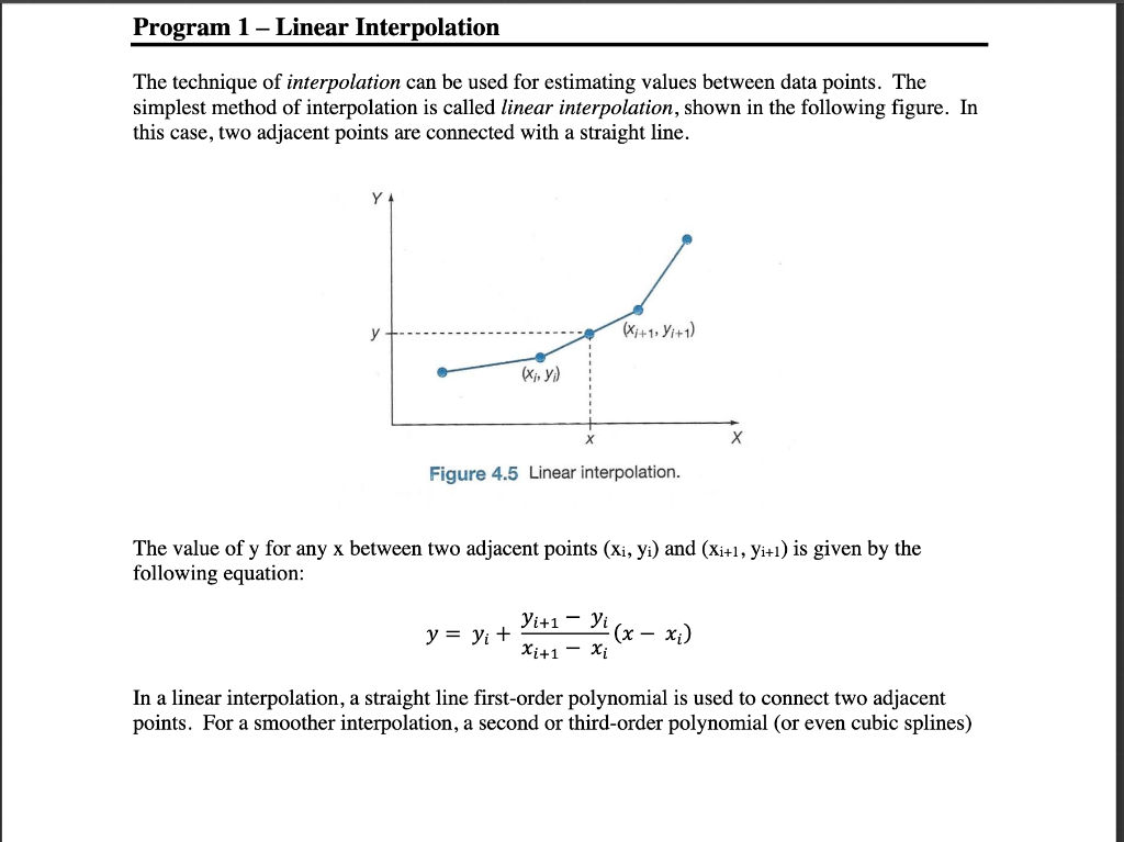 Program 1-Linear Interpolation The technique of | Chegg.com
