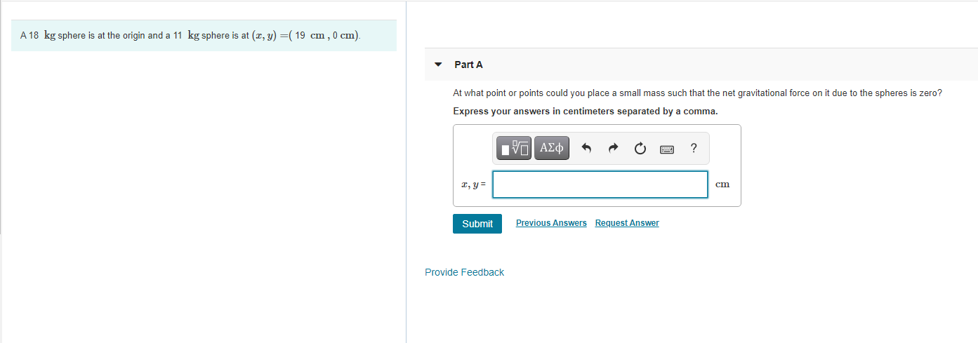 Solved A 18 kg sphere is at the origin and a 11 kg sphere is | Chegg.com