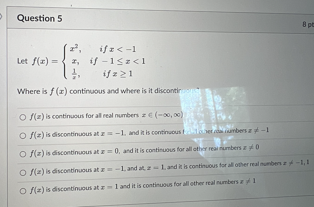Solved Let f(x)=⎩⎨⎧x2,x,x1, if x