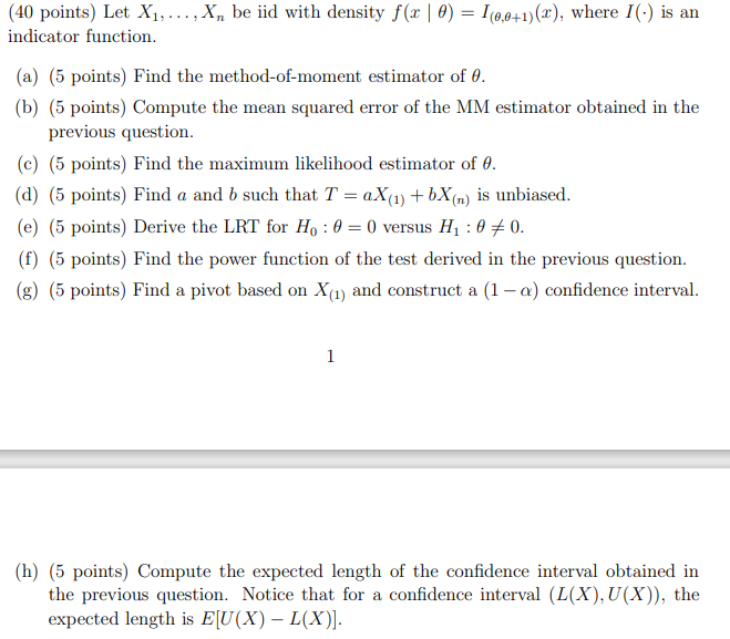 Solved (40 points) Let X1,…,Xn be iid with density | Chegg.com