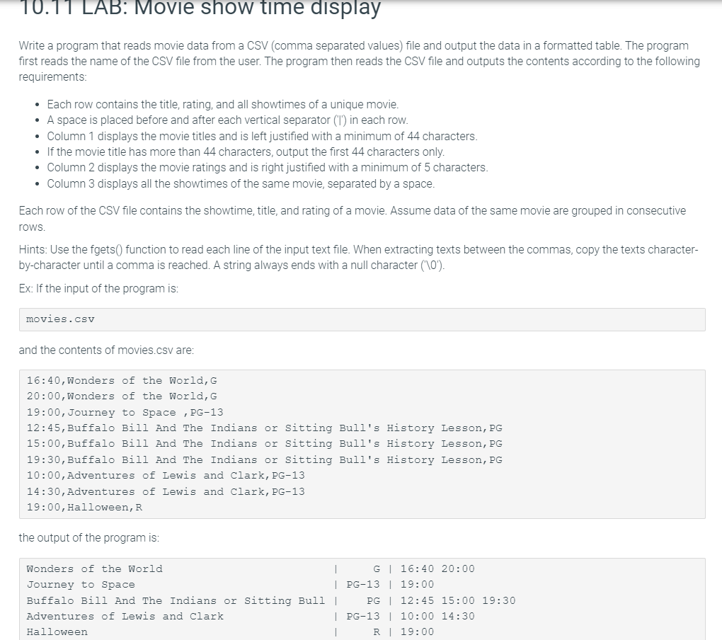 Solved Write a program that reads movie data from a CSV | Chegg.com